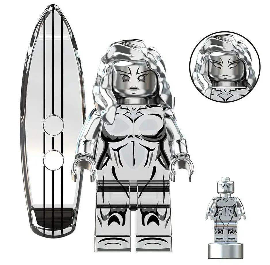 Cosmic Silver Heroine Custom Minifig – Female Space Surfer with Board ...