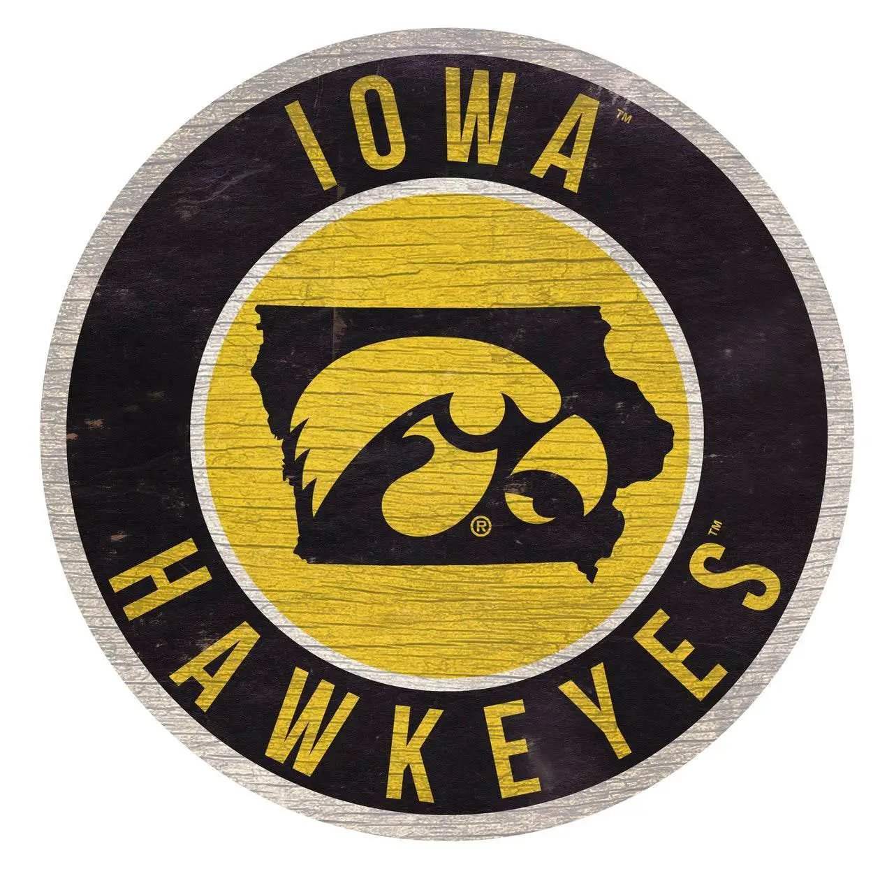 Iowa Hawkeyes Wood Sign Round 12 Inch State Design ToylandEU