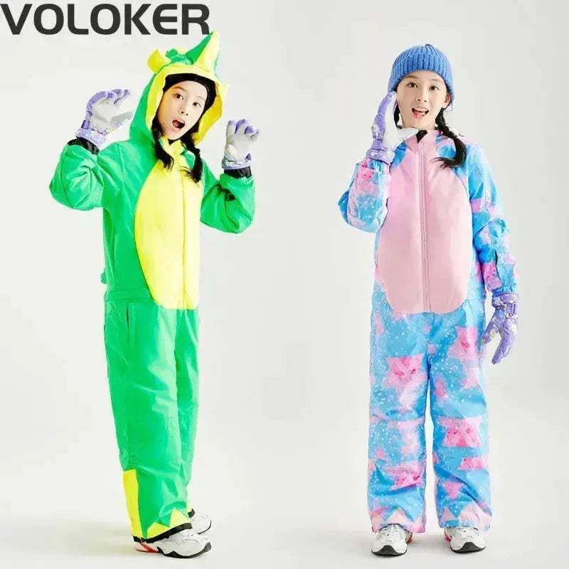 Kids Cartoon Dinosaur Ski Suit One Piece Waterproof Winter Gear ToylandEU