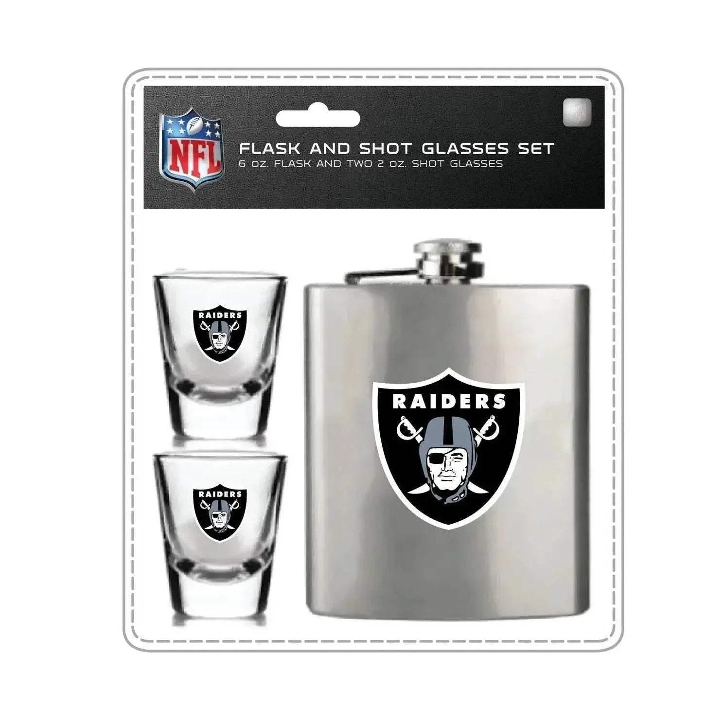Las Vegas Raiders Flask And Shot Glass Set With Logo ToylandEU